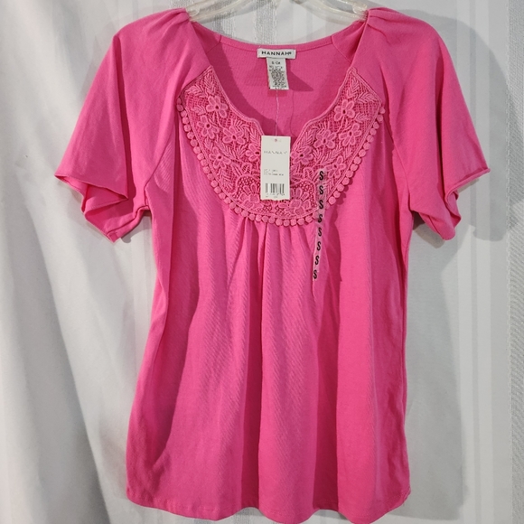 Hannah | Tops | Hannah Pint Top With Crochet Neck Details Short Sleeve ...